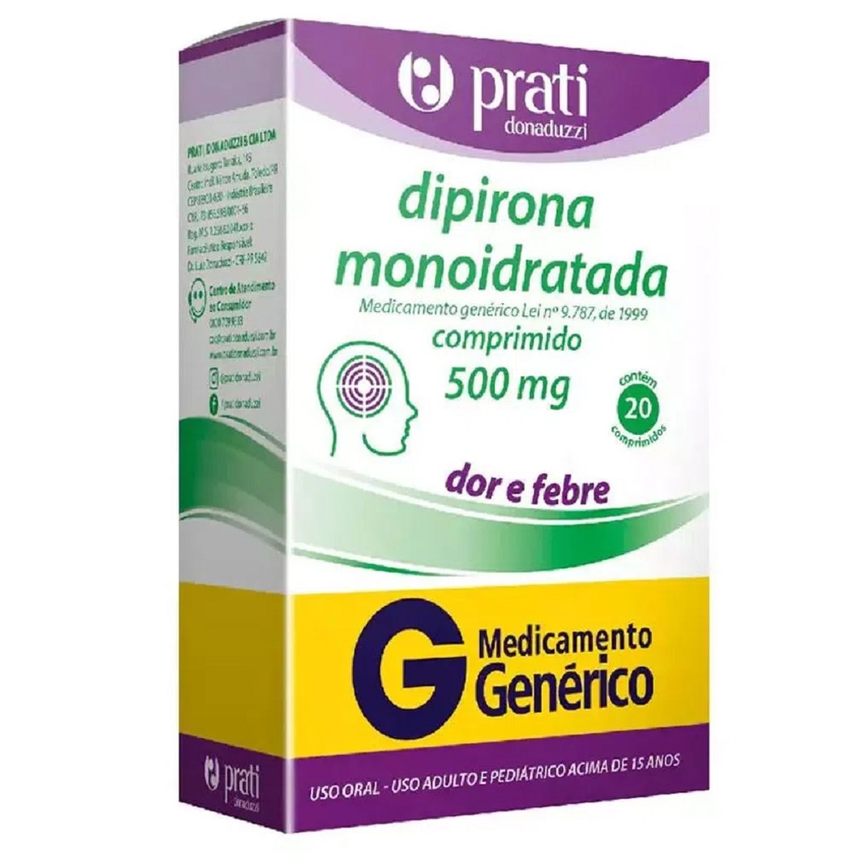 PARACETAMOL 500MG 20 CPS PRATI - Paracetamol 500mg 20 comprimidos Prati ...