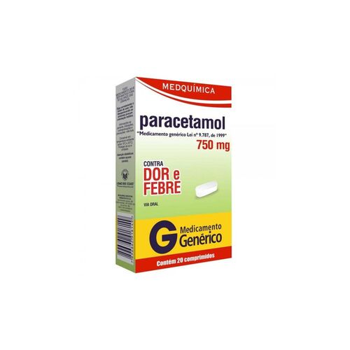 Paracetamol 750mg 20 Comprimidos MedQuímica - Paracetamol 750mg 20 ...