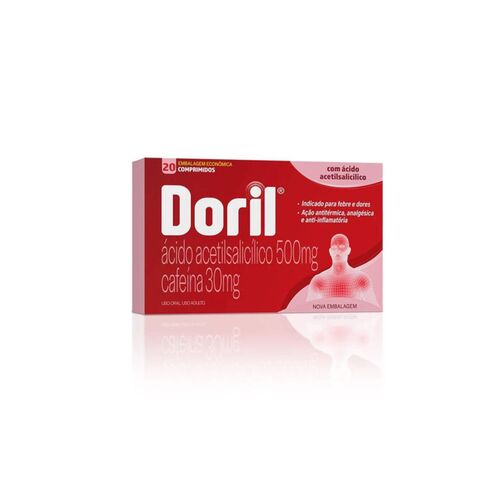 Doril Acido Acetilsalicilico 500mg + Cafeína 30mg 20 comprim - Doril ...