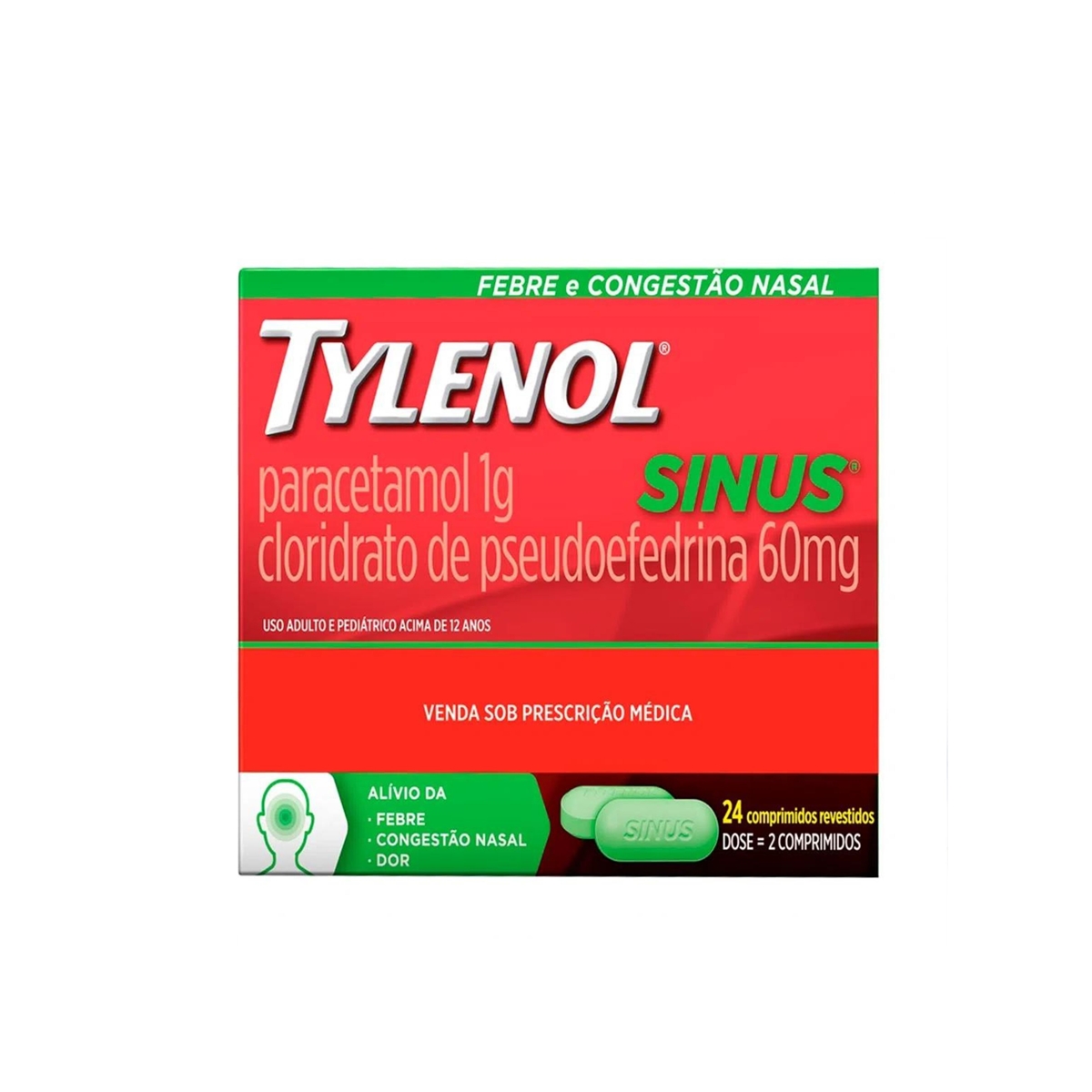 Analgésico Tylenol Sinus 500mg 24 Comprimidos - Analgésico Tylenol ...