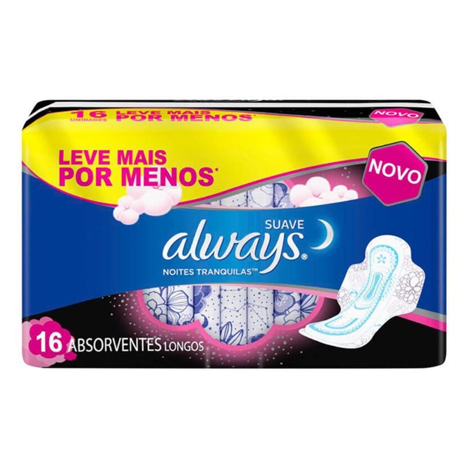 Absorvente Noturno Always Noites Tranquilas Suave Com Abas 16 Unidades ...