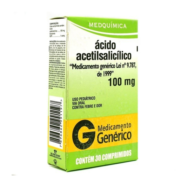 Ácido Acetil Salicílico 100mg Medquimiica 30 Comprimidos - Ácido ...