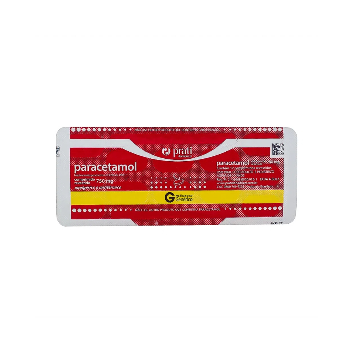 Paracetamol 750mg com 10 Comprimidos Prati Genérico - Paracetamol 750mg ...