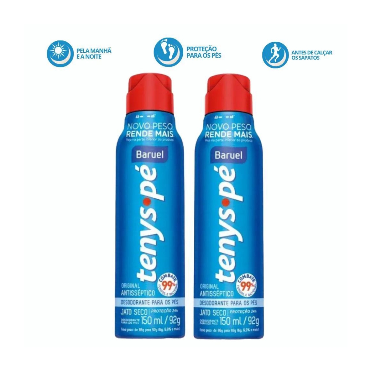Kit Desodorante Para os Pés Tenys Pé Baruel Jato Seco Original 150ml 2 Unidades - Kit ...